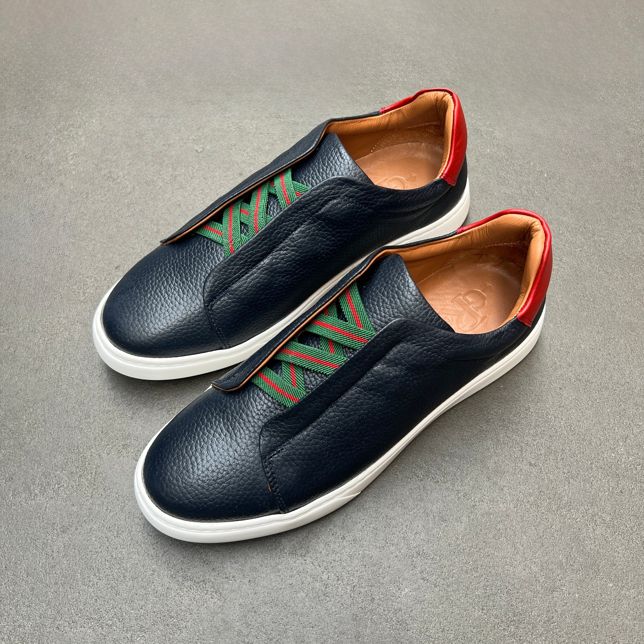 Navy Deerskin Triple Stitch Sneakers